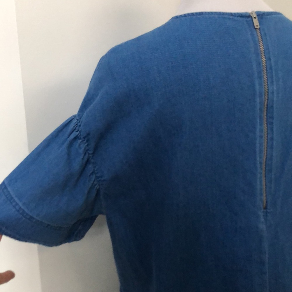 Cos Light Denim Shift Dress With Ruffle Sleeve - Gem